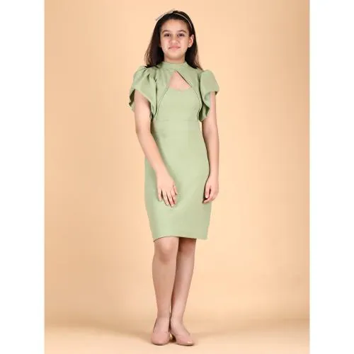Buy C.J FABRICS Girls Midi/Knee Length Party Light Green Dress Short Sleeve Online at Best ...