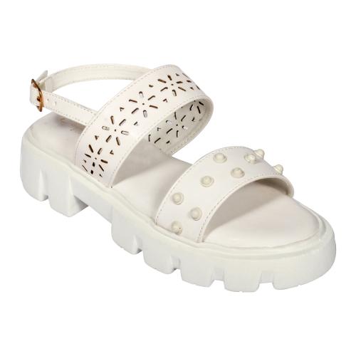 Buy Stepee White Stylish Trendy & Elegant Ankle Strap Open Toe Studs Buckle Slingback Girlish ...