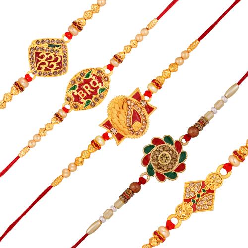 Buy Stefan Combo of 5 Beautiful Traditional Colorful Rakhis for Bhai ...