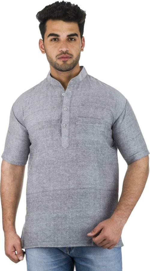 Buy DESHBANDHU KHADI Men Grey Solid Khadi Cotton Kurta (XL) Online at ...