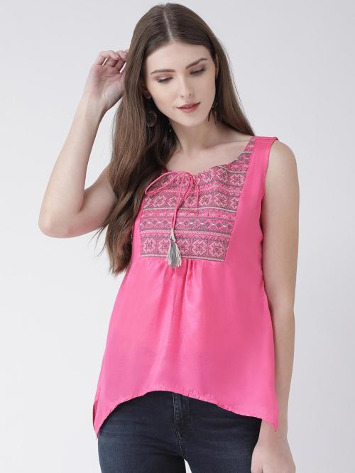 Buy Span Women Pink Embroidered Silk Blend Straight Kurta Online at ...