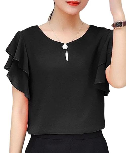 Buy Modern Yug Comfy Fashionable Women GeorgetteTop(Black,XL) Online at ...