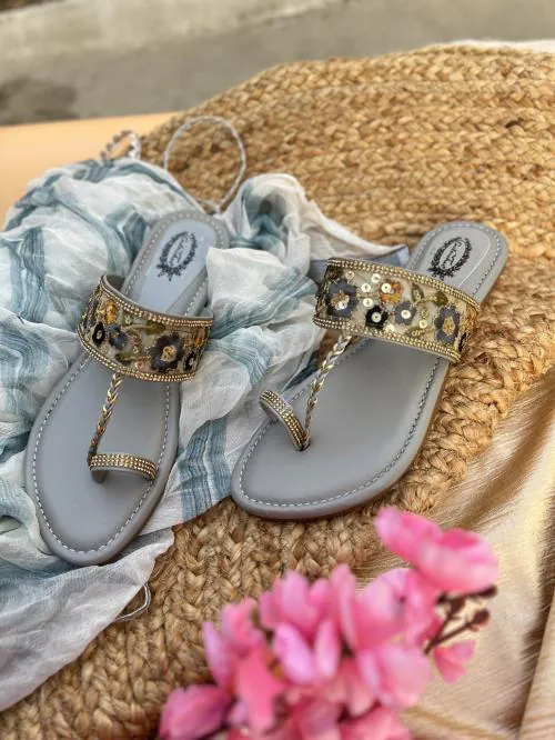 Buy Gulmeren Women's Ethnic Slip-On Flat Chappals, Embellished ...