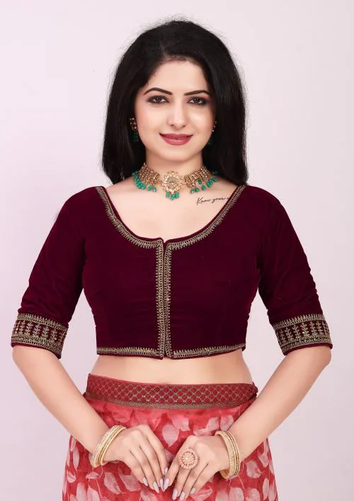 Buy RAMBHA Velvet Blouse for Women Readymade Round-Neck Design Online ...