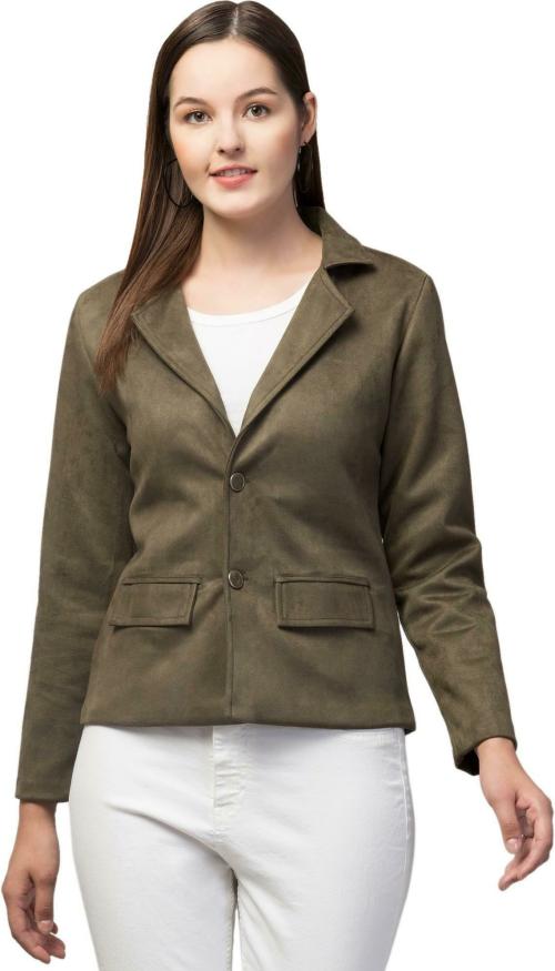 Buy EUPHORIA WARDROBE Women Olive Green Solid Suede Coats_S Online at ...