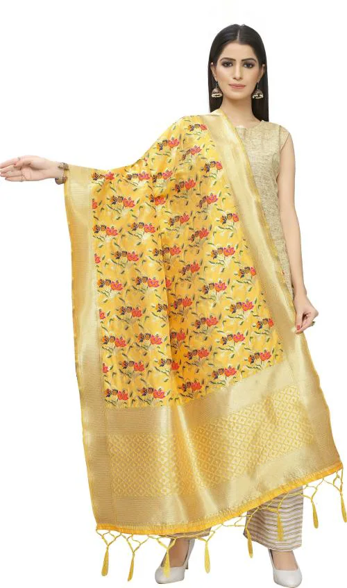 Buy HYPHORIA Women Yellow Silk Blend Woven Design Dupatta Online at ...