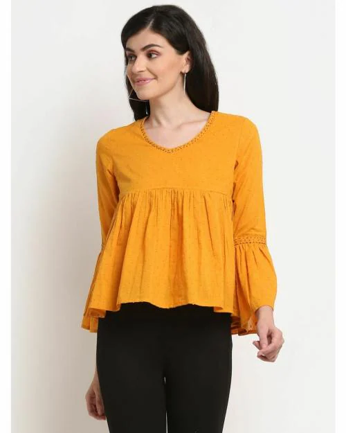 Buy La Zoire Full Sleeves V-Neck Cotton Top Online at Best Prices in ...