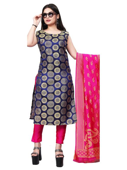 Buy sukhnath creation Women's Silk Blend Navy Blue Straight Kutra, Pant ...