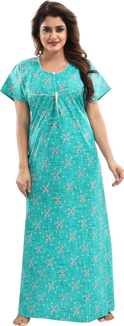 Buy Be You, peignoir Women Turquoise Printed Cotton Nighty Online at ...