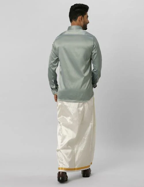 Buy RAMRAJ Men Poly Cotton Green Colour Shirt Full Sleeves With Double ...