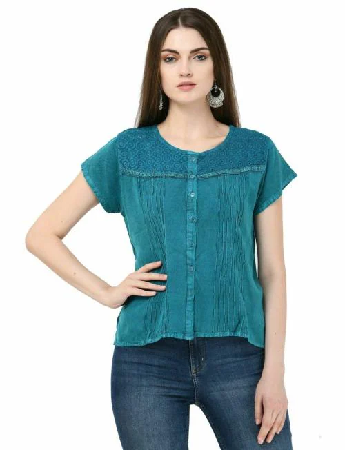 Buy SAAKAA Women's Rayon Blue Embroidery Top Online at Best Prices in ...