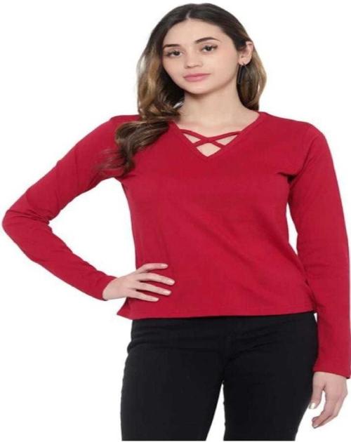 Buy TUSI Solid WomenV Neck T Shirt Online at Best Prices in India ...