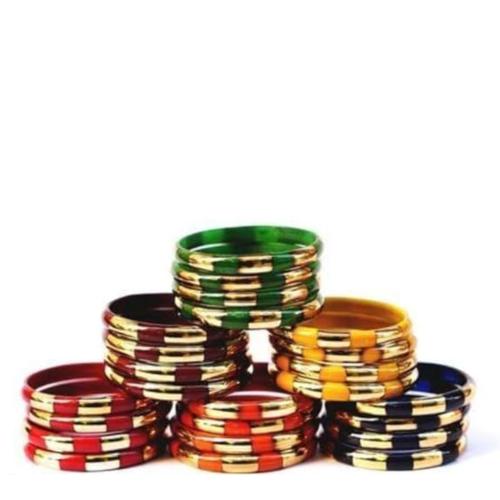 Buy Anitya Traders Multi Color Glossy Glass Plain Bangle Kada Set For ...