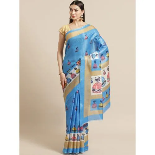 Buy Grubstaker Blue Khadi Print Saree Online at Best Prices in India ...