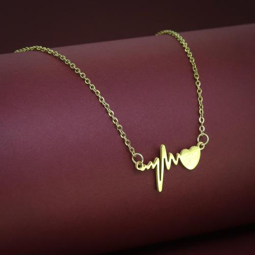 Buy Alvira Alloy Gold-Plated Golden Heartbeat Pendant Necklace Chain ...