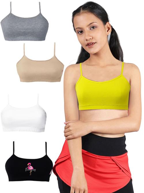 Buy D’chica Comfortable Thin Strap Multicolour Training Bra | Pack of 5 ...