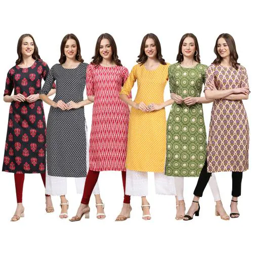Buy 1 Stop Fashion Women's Crepe Multicolor Digital Printed Straight Kurti Online at Best Prices ...