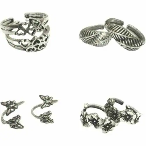 Buy Abdesigns Silver Plated Brass Adjustable Toe Ring Set Suitable ...