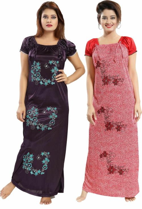 Shopping World Women Multicolor Printed Satin Nighty combo - Free Size ...