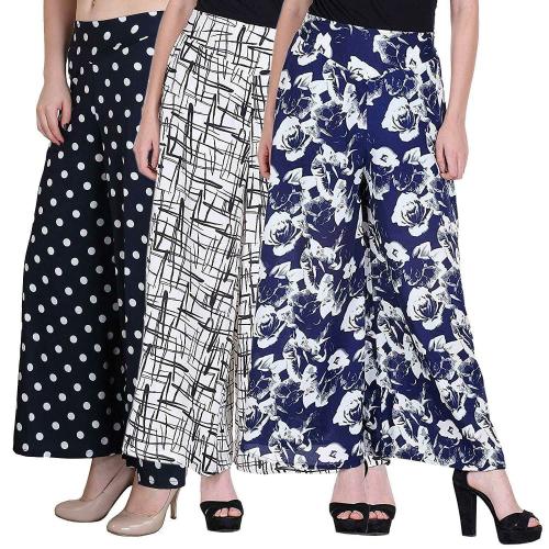 Buy PIXIE Store Women Multicolor Printed Crepe Palazzo (Pack of 3) (2XL) Online at Best Prices ...