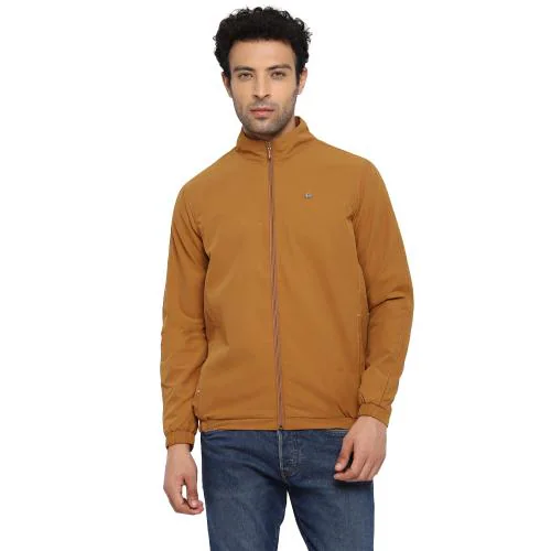 Buy Full Sleeves Regular Fit Polyester Tan Solid Casual Jacket for Men ...
