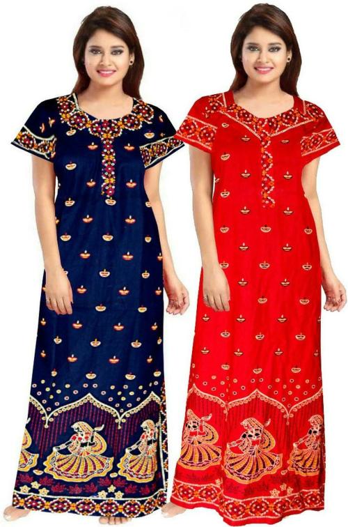 Buy Mudrika Women Dark Blue and Red Printed Pure Cotton Pack of 2 ...