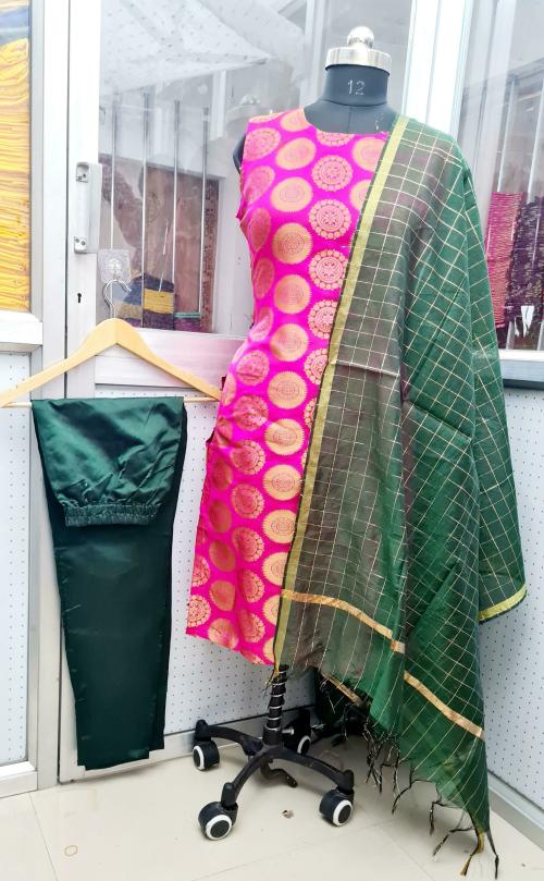 Buy Eilara Women's Silk Blend Pink Straight Kutra, Pant with Dupatta ...