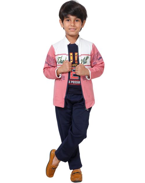 Buy Dkgf Fashion Boys Pink Text Print Cotton Blend Casual T-shirt ...