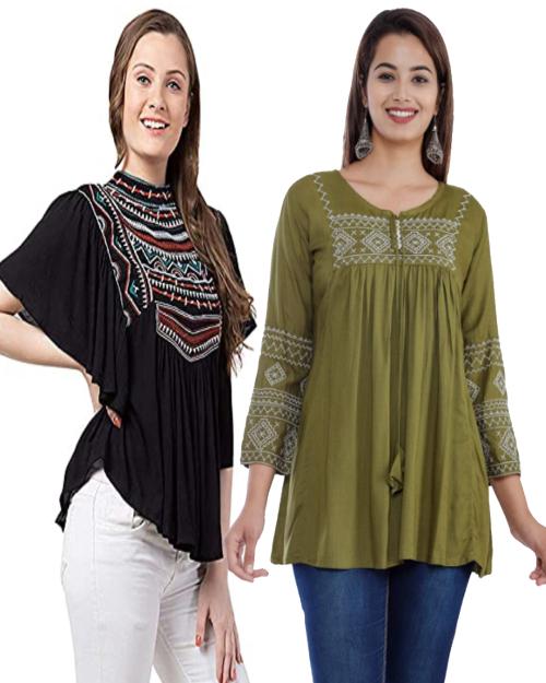 Buy IB Styles's Embroidery Reyon Crepe Top for Stylish Women pack of 2 ...