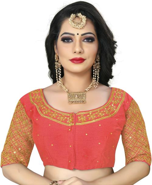Buy Jay Pal Women Orange Embriodered Art Silk Round Neck Blouse Online ...
