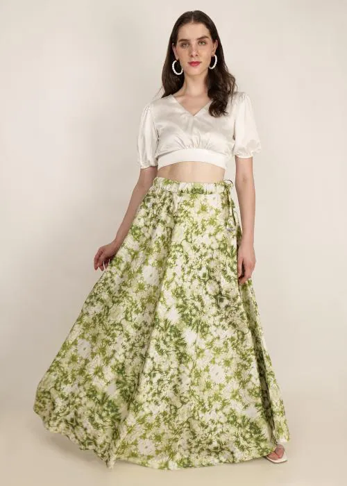 Buy Frolic Rolic Women Solid Puff Sleeve V-Neck Satin & Silk Lehenga ...