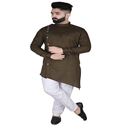 Buy Pro-Ethic Style Developer Dark Green Cotton Solid Cut Kurta Set For ...