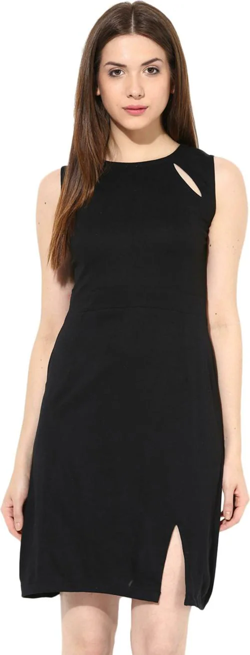 Buy Miss Chase Women Black Solid Cotton Single Dress Online at Best ...