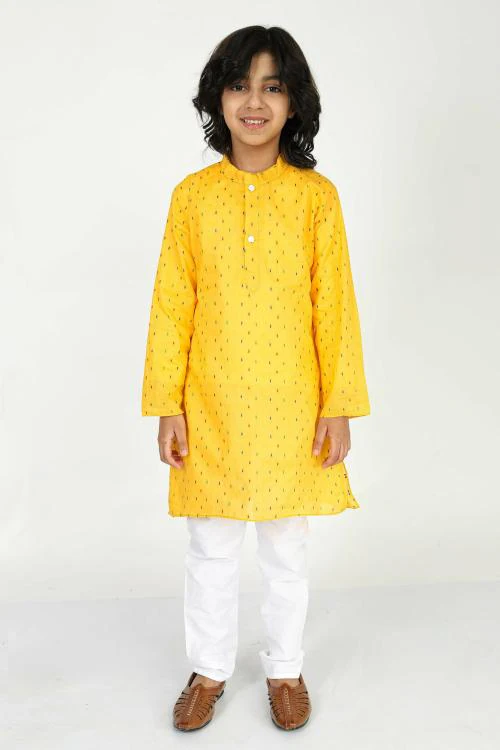 Buy Vesham Boys Yellow Self Design Pure Cotton Single Ethnic Sets ...