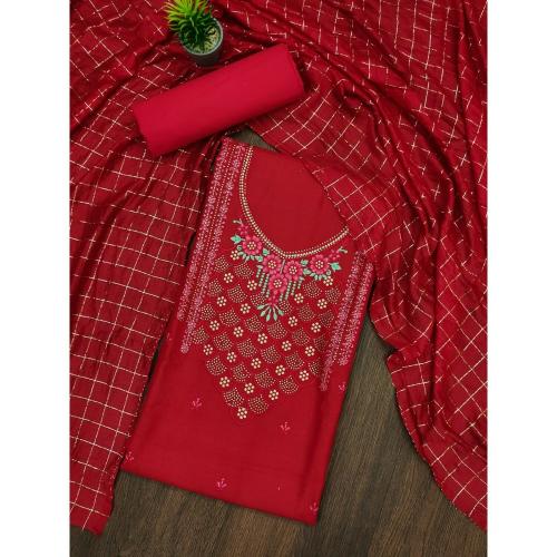 Buy GURHAL Embroidered Cotton Unstitched Dress Material Red Online at ...