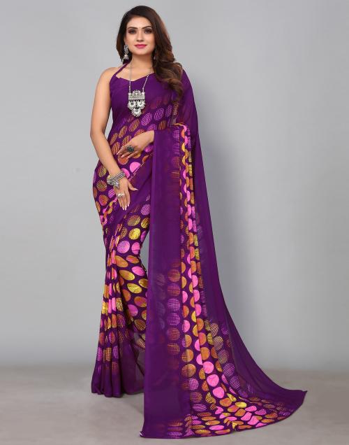 Buy Siril Georgette Multicolor & Purple Color Saree with Blouse piece ...