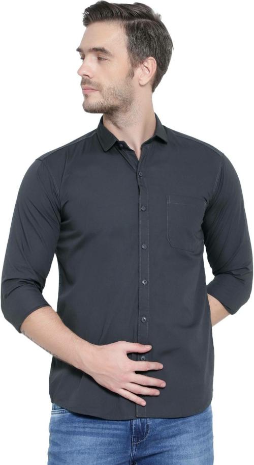LEGACY ATTIRE Men Grey Solid Cotton Blend Slim Fit Shirt (L) - JioMart