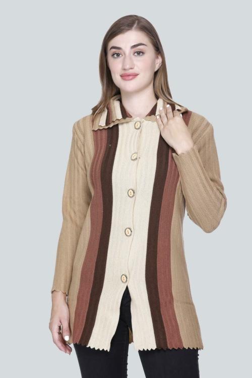 Buy Curious Fashion Women Camel Striped Acrylic Blend Sweater Online at ...