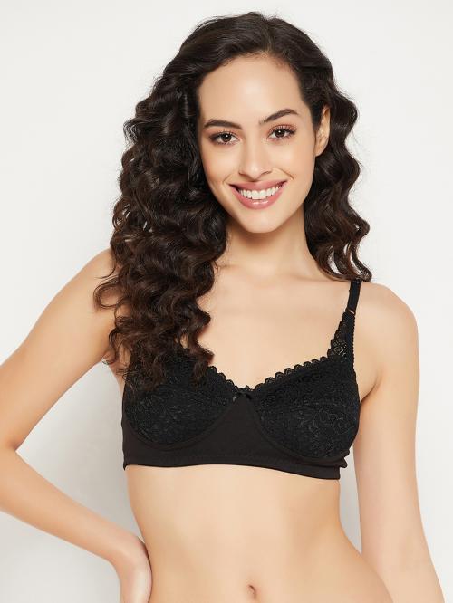 Buy Clovia Cotton Solid Non-Padded Full Cup Wire Free Full Figure Bra - Black Online at Best ...