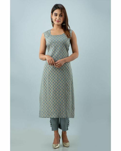 Buy Cheer Pat Women Grey Printed Cotton Kurta Suit Set Online at Best ...