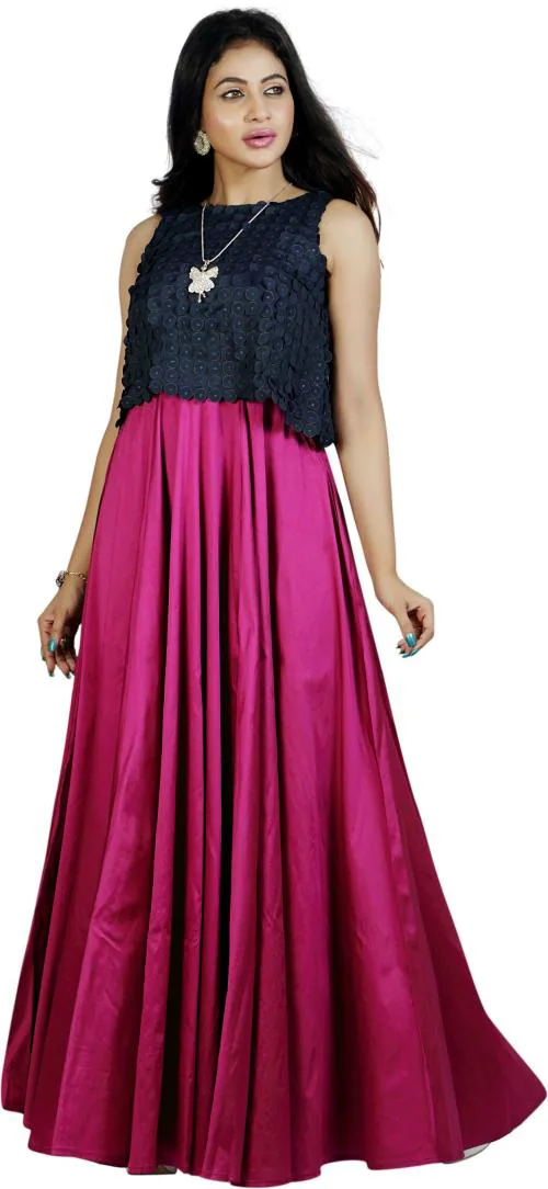 Buy KIYA Women Blue Solid Polyester Gown (XL) Online at Best Prices in ...