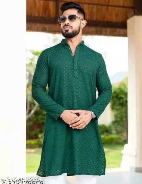 Buy SONBAI Cotton Lukhnowi Chikankari Tikli Trending Kurta for Men ...