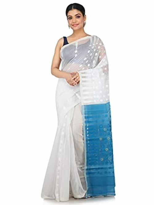 Buy PinkLoom Women White Woven Pure Cotton Handloom Saree Online at Best Prices in India - JioMart.