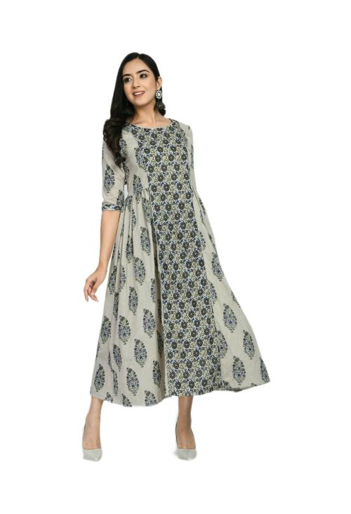 Buy NEEL & NED Women's Grey Cotton Dress - Cambric Printed Elegance ...