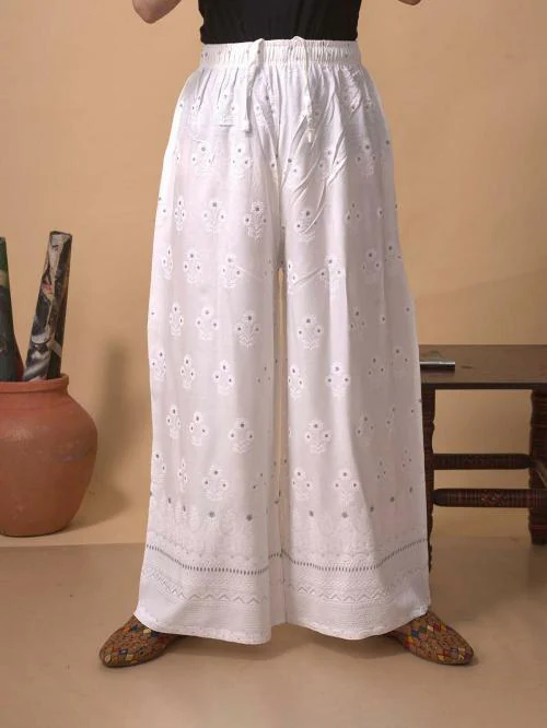 Buy Lyra Women's Chikankari Rayon Palazzo Pants(White) Online at Best Prices in India - JioMart.