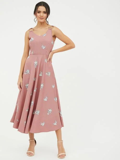 Buy HARPA Women Pink and White Floral Print Polyester Dress Online at ...