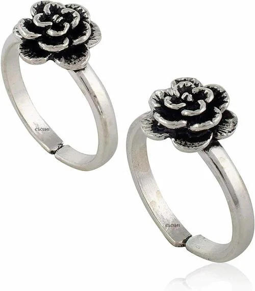 Buy Eloish Sterling Silver Toe Rings for Women.Oxidised Toe Rings ...