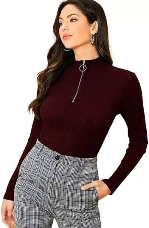 Buy STYLE PREZONE Casual Solid Women Brown Top Online at Best Prices in ...