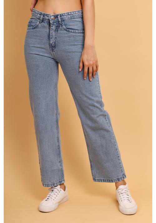 Buy DENNIE FOSTE Women Regular High Rise Straight Fit Jeans 30 Light ...