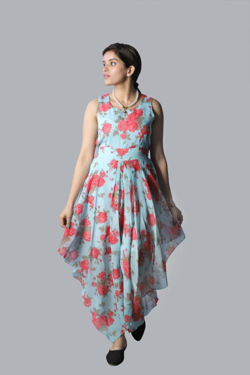 Buy Lilyn Women Blue Georgette A-Line Dress (M) Online at Best Prices ...